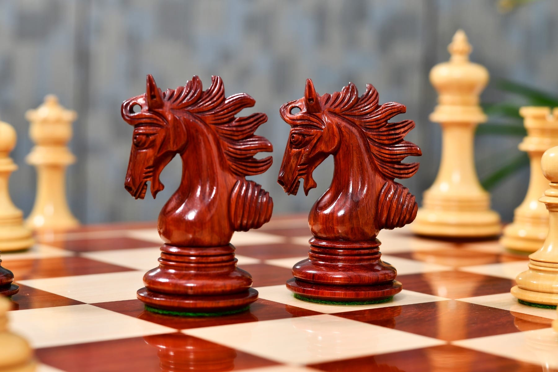 Derby Knight Staunton Weighted Chess Pieces in Bud Rosewood & Boxwood ...