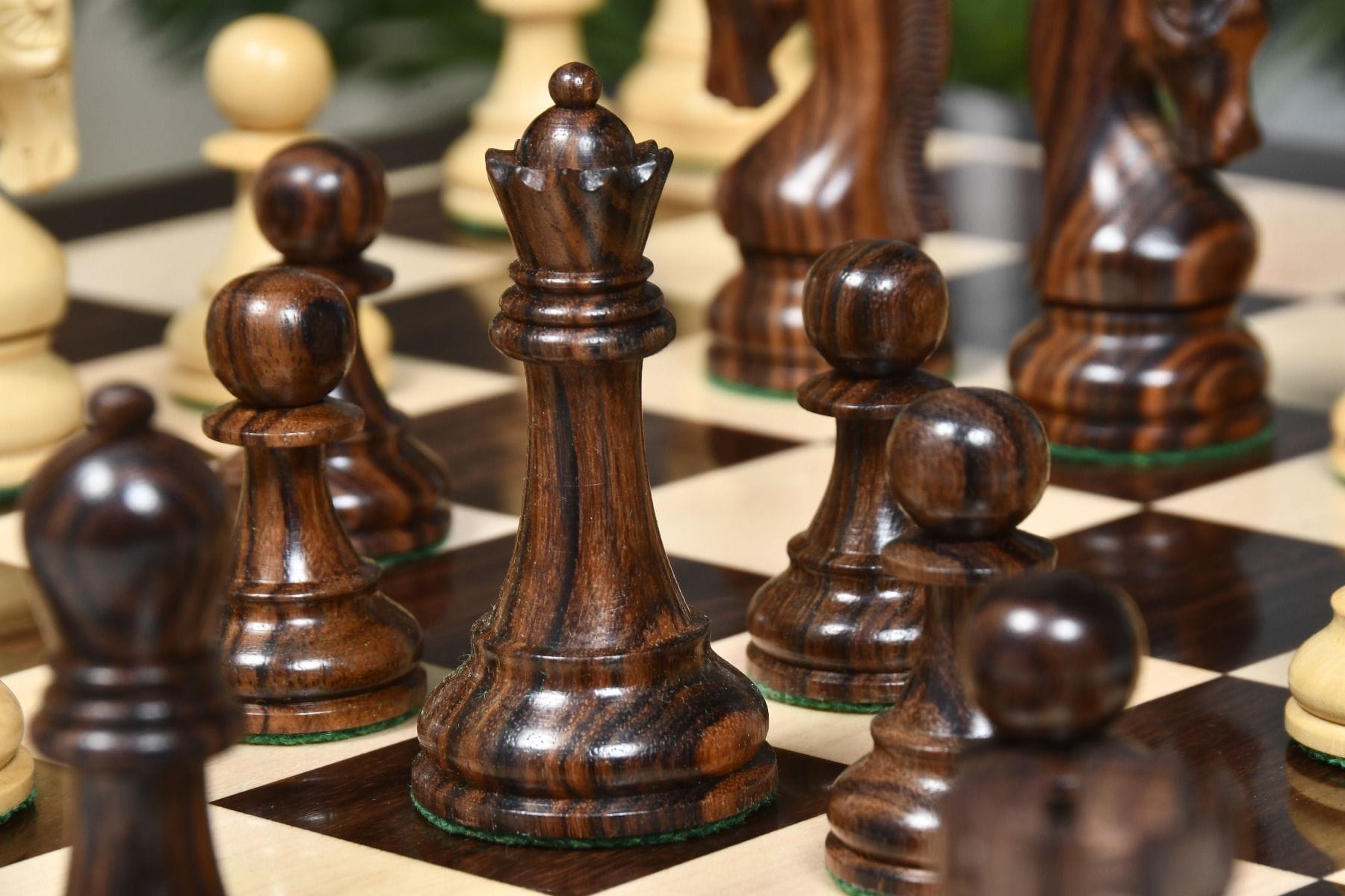 Leningrad Club-Sized Chess Pieces - Indian Rosewood,Boxwood